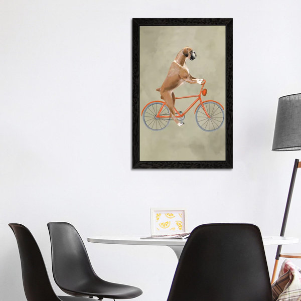 Happy Larry 'Boxer on Bicycle' by Coco de Paris - Floater Frame Painting Print on Canvas ...
